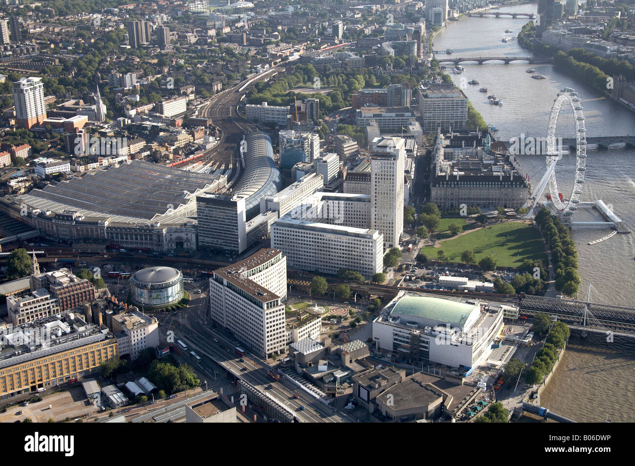 Aerial view south of Waterloo International Station IMAX Cinema Royal ...