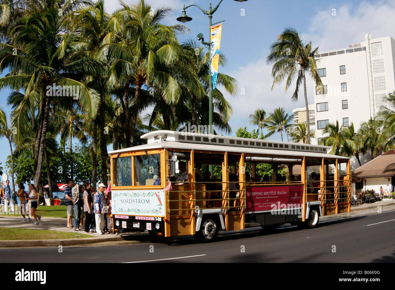 Trolley bus in Waikiki ,Honolulu Stock Photo - Alamy