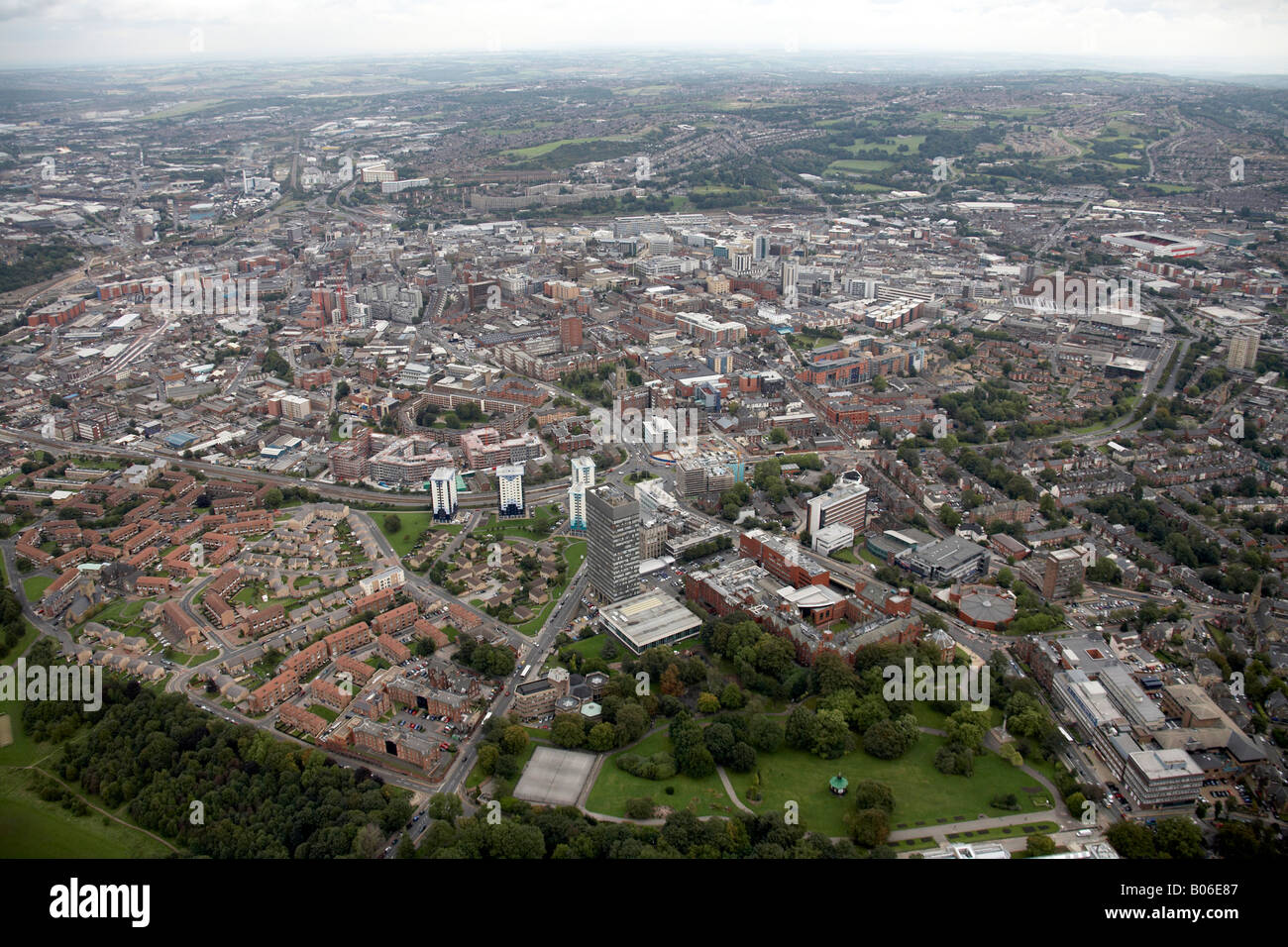 Aerial view south east of Sheffield University Arts Tower and Library ...