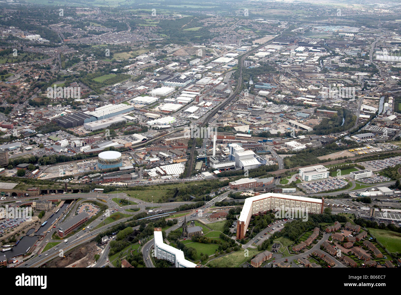 Aerial view north east of Sheffield Parkway A57 road and A61 Canal ...