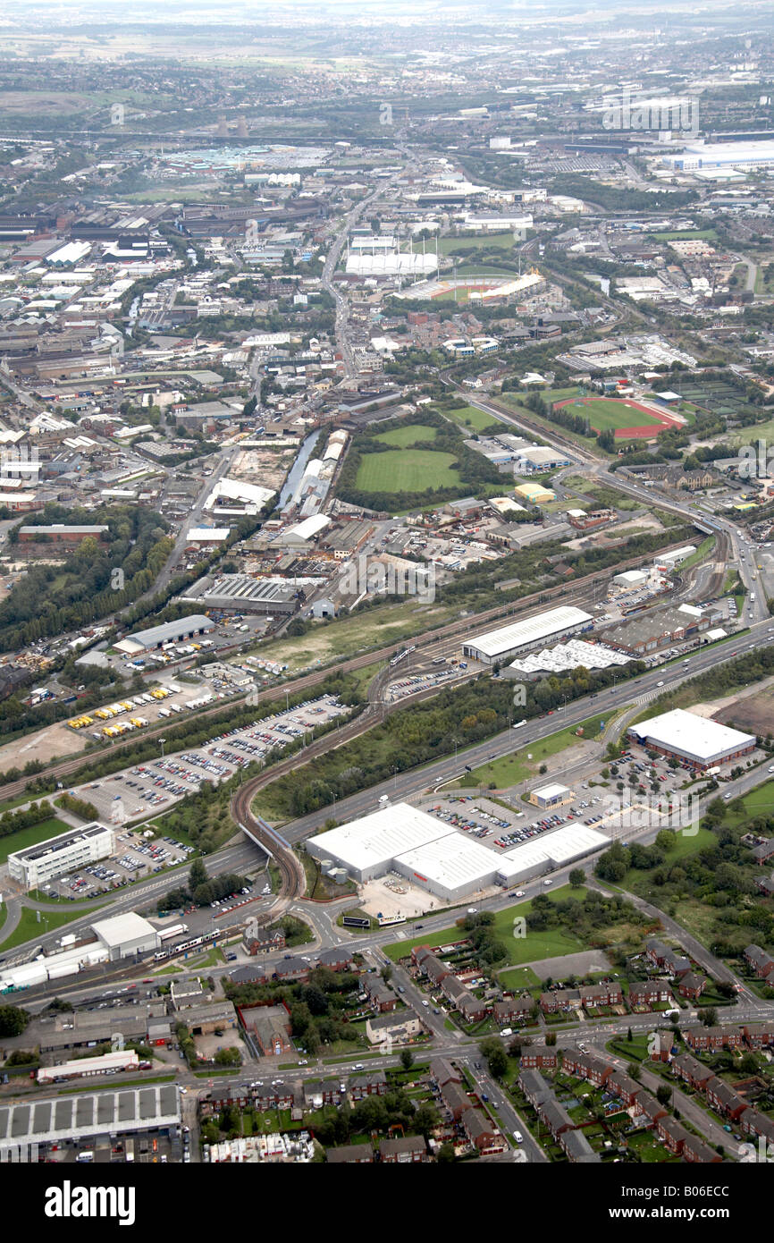 Aerial view north east of Sheffield Parkway A57 road industrial eststes ...