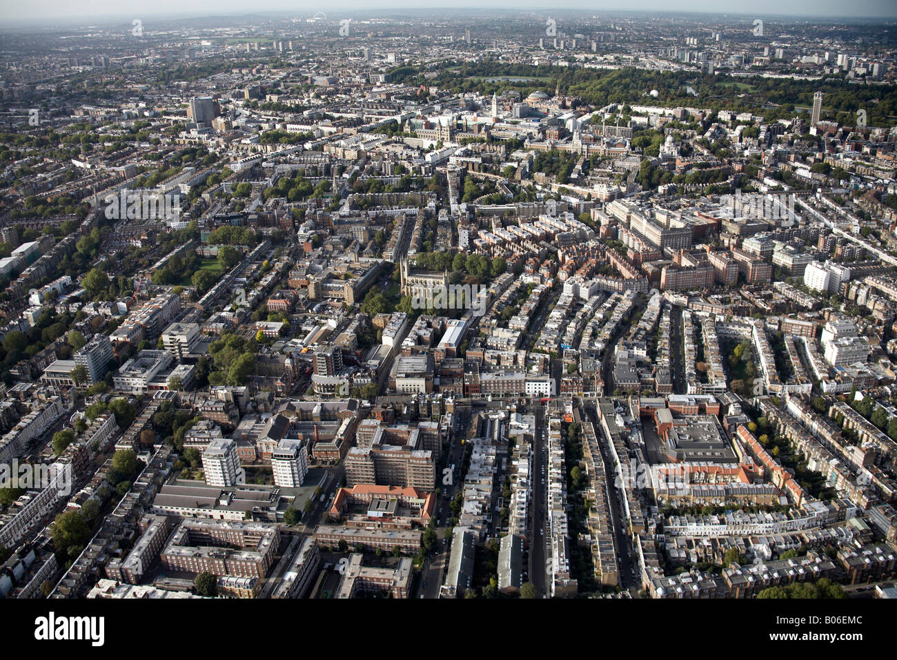 Aerial view north west of inner city buildings Chelsea and ...