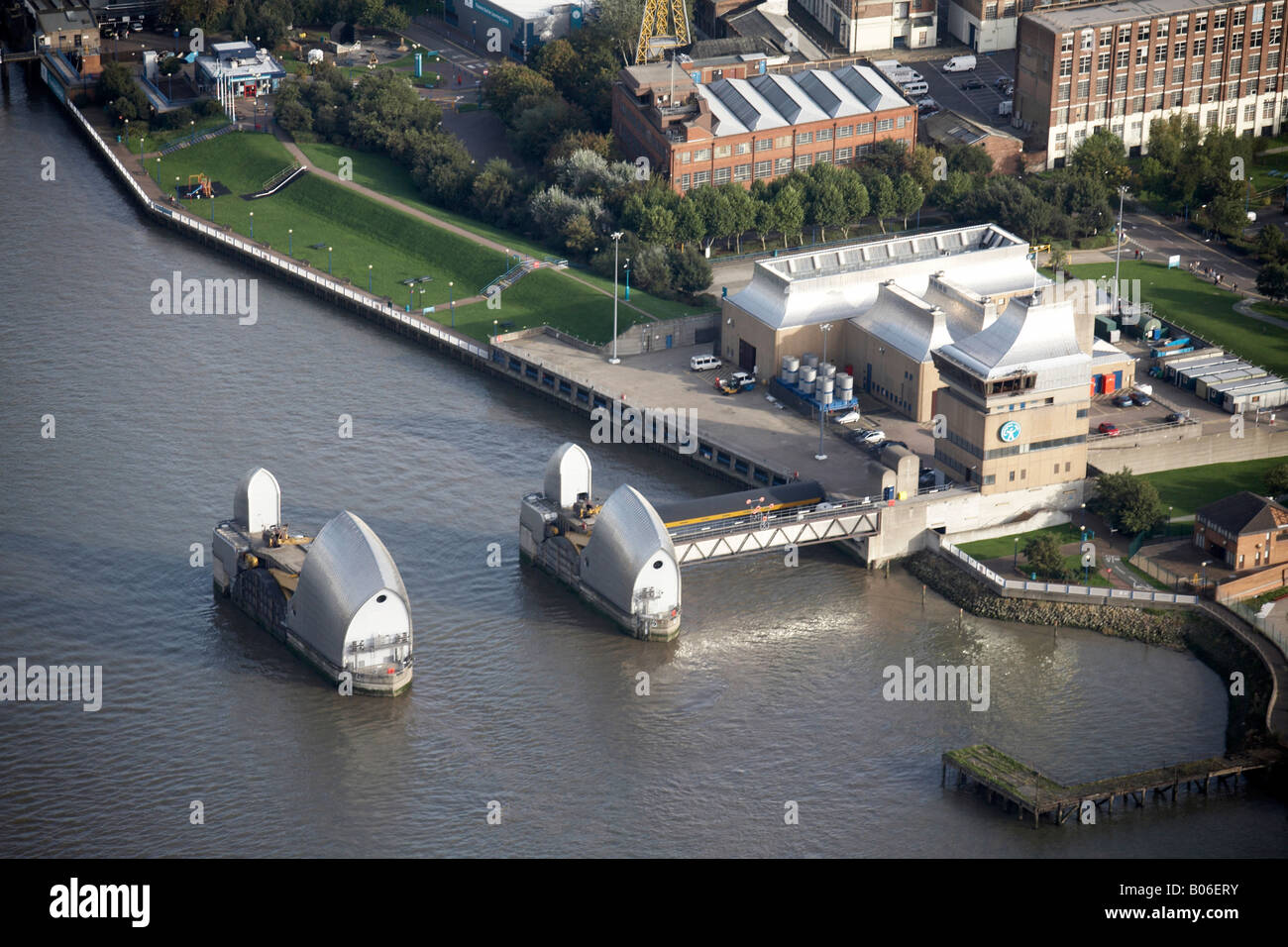 Aerial view south east of River Thames Thames Flood Barrier Barrier ...