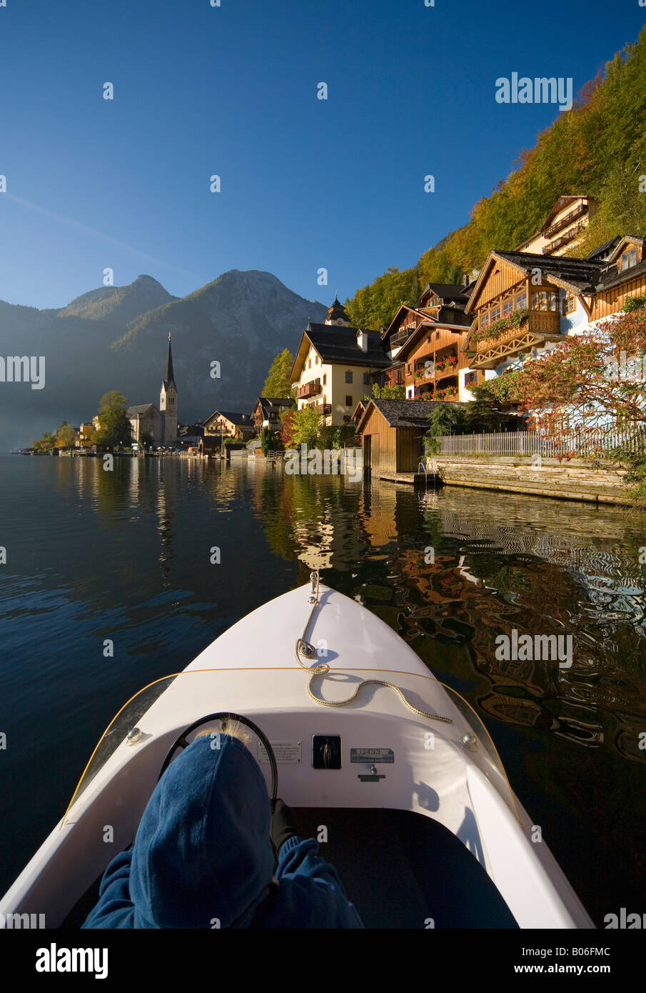 Boating on the Hallstatter Sea lake Austria Stock Photo - Alamy