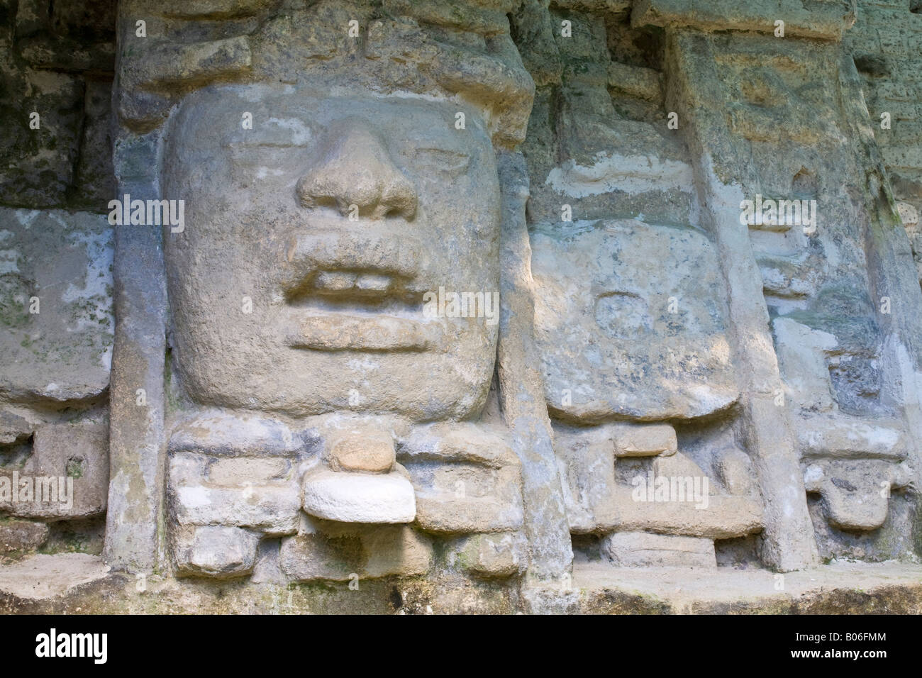 Belize, Lamanai, Mask Temple (Structure N9-56), 13ft mask of a man in a ...