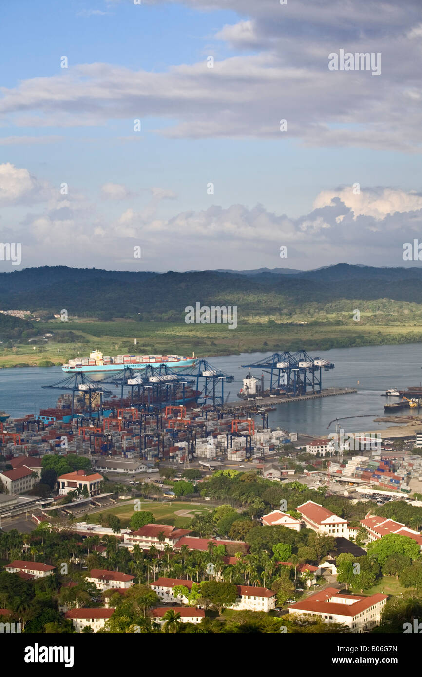 Panama, Cargo ship transitting the Panama Canal near Balboa Port Stock ...