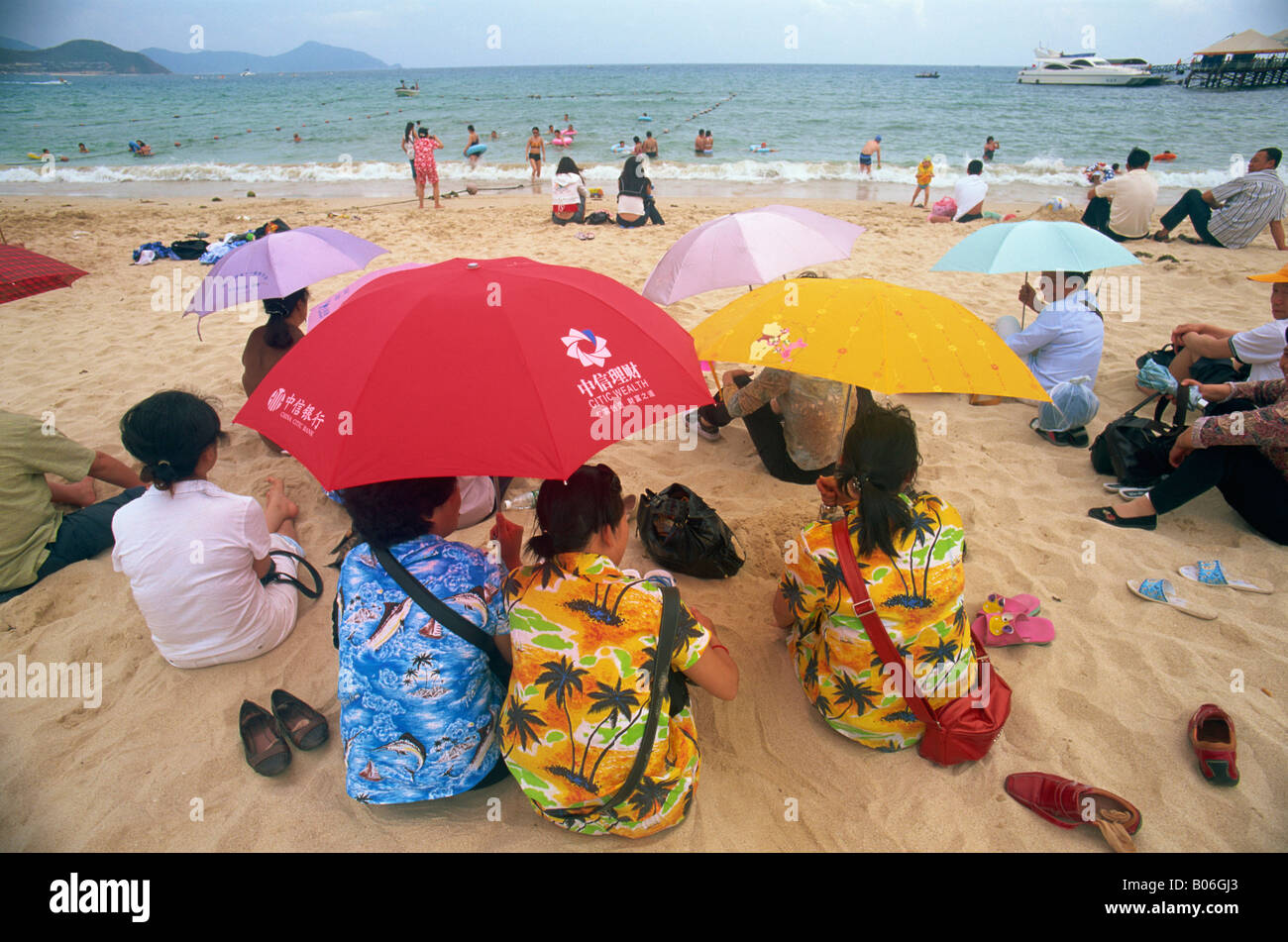China, Hainan Island, Sanya, Dadonghai Beach, Chinese Tourists having ...