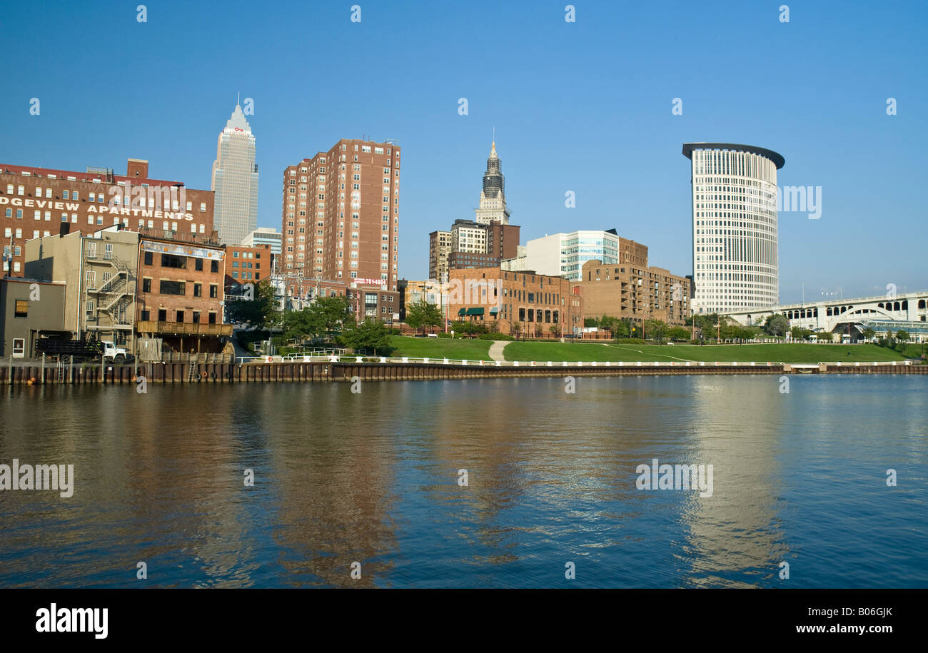 Ohio, Cleveland, Downtown from The Flats District Stock Photo - Alamy
