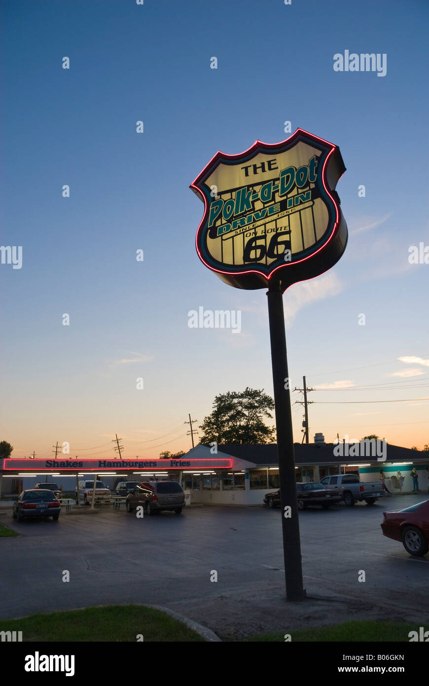 USA, Illinois, Route 66, Braidwood Polk-a-Dot Drive-In sign Stock Photo ...