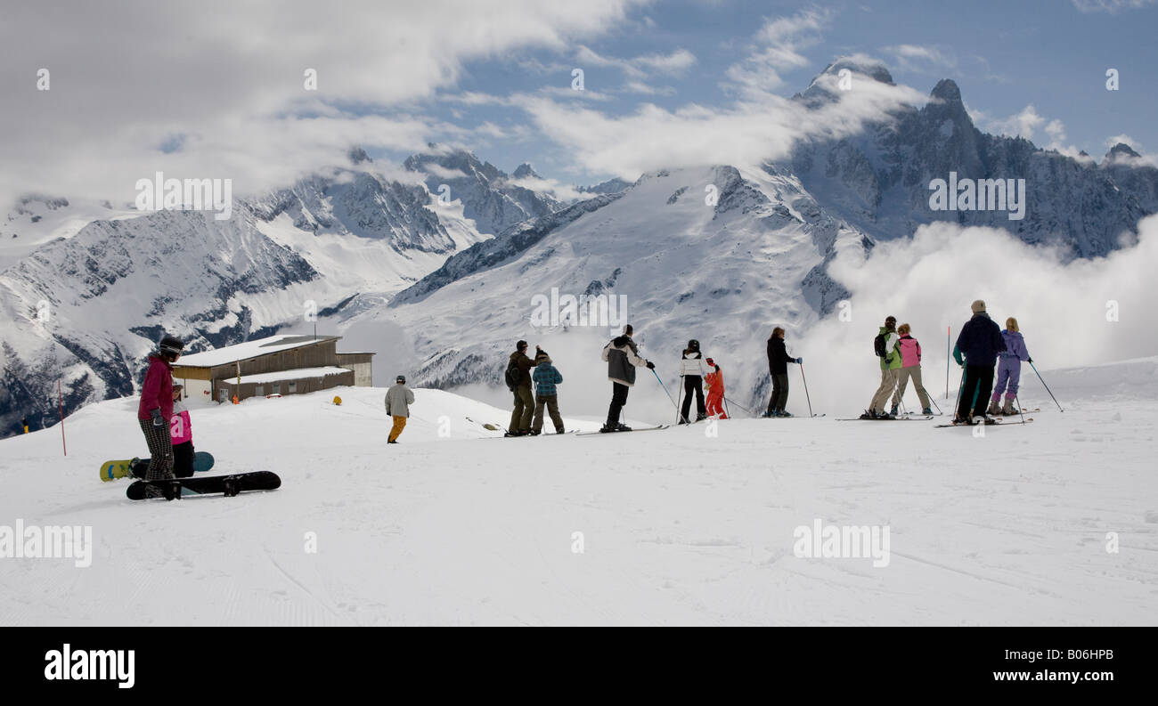 People On The Piste In High Mountains Chamonix The French Alps France ...