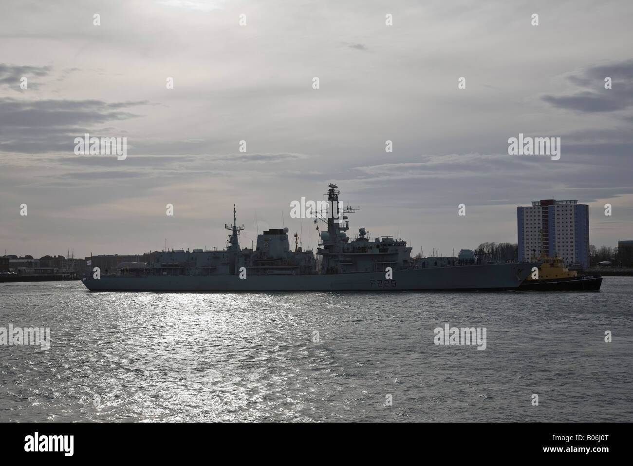 HMS Lancaster F229 a Type 23 or Duke class frigate, being escorted into ...