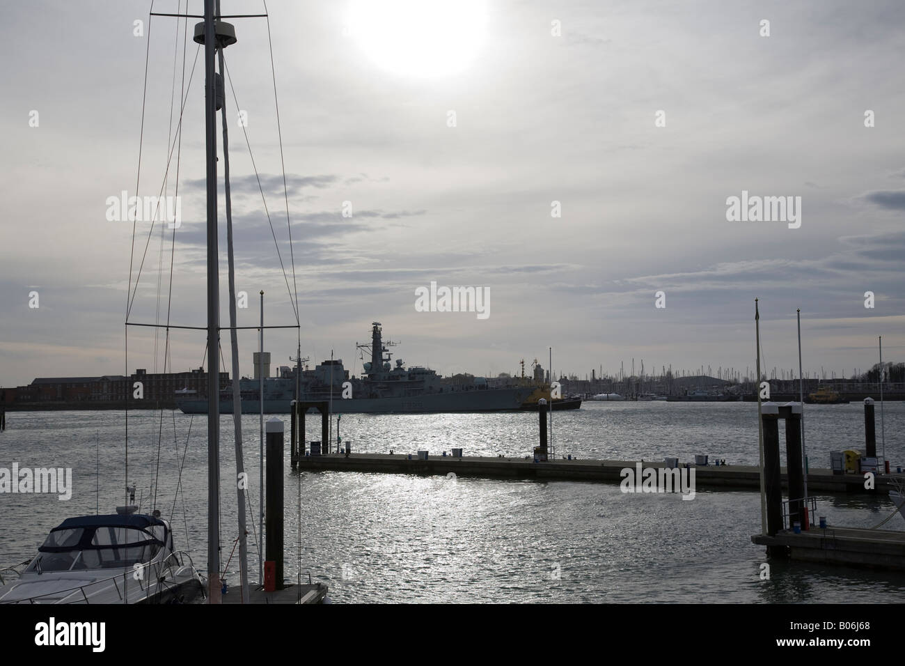 HMS Lancaster F229 a Type 23 or Duke class frigate, being escorted into ...
