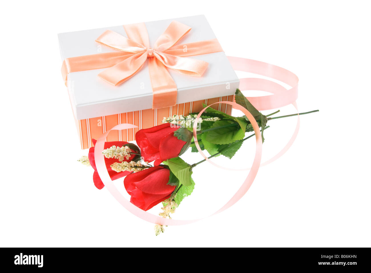 Gift Box with Red Roses Stock Photo - Alamy