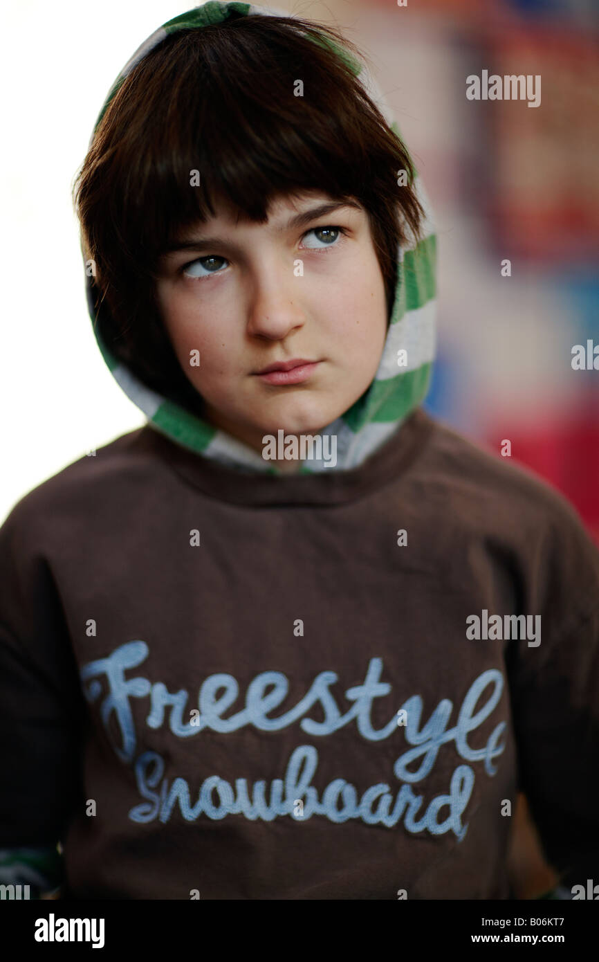 Young boy with hoody sweatshirt Stock Photo - Alamy