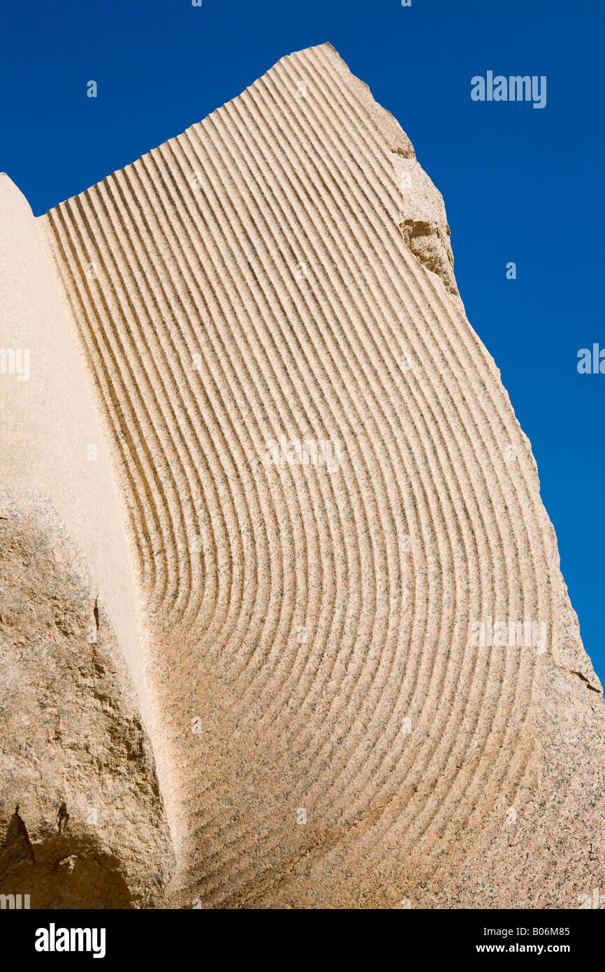 Close up detail of fallen statue of Ramesses at the Ramesseum, Mortuary ...