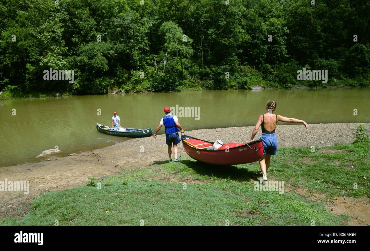 Canoists prepare for a day trip down the Caddo River in the Ozark ...