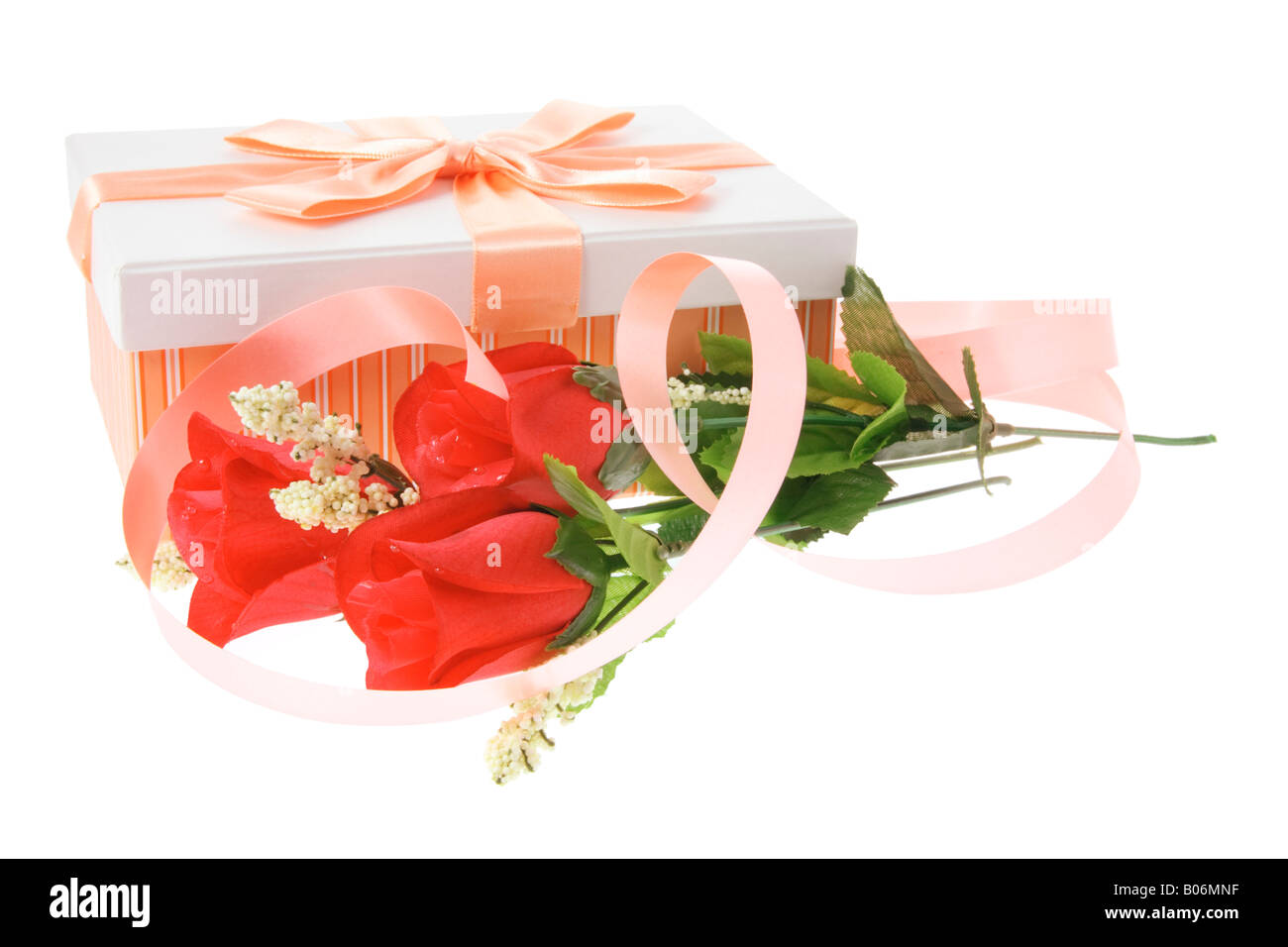 Gift Box and Red Roses Stock Photo - Alamy