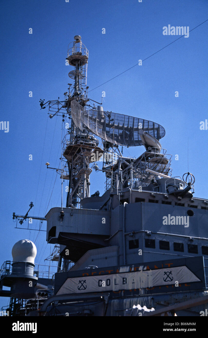 Vertical color photo of the command post of the Colbert french warship ...