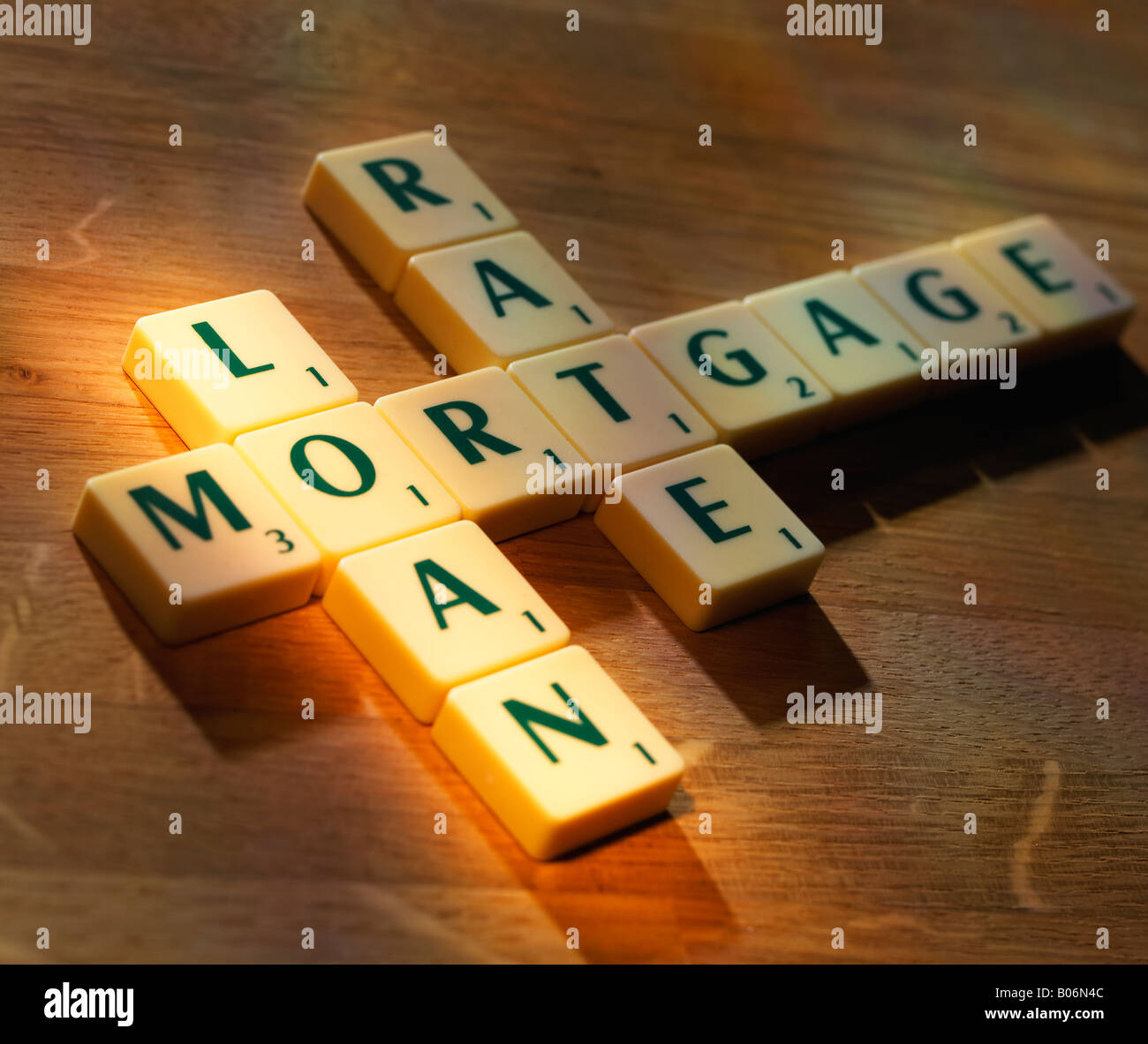 SCRABBLE LETTERS SPELLING THE WORDS MORTGAGE LOAN RATE Stock Photo - Alamy