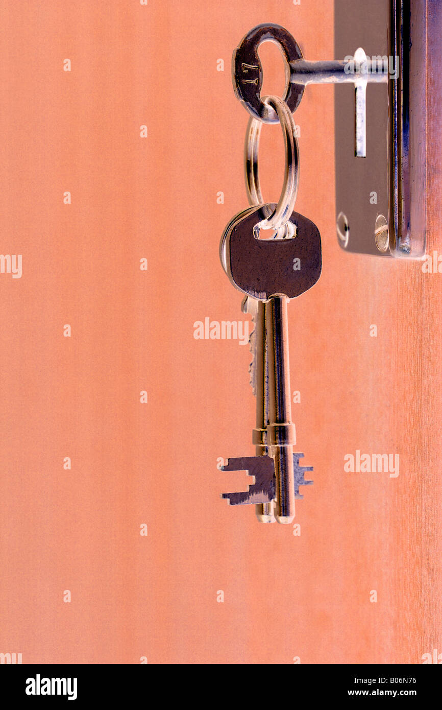 Set of keys in lock Stock Photo - Alamy