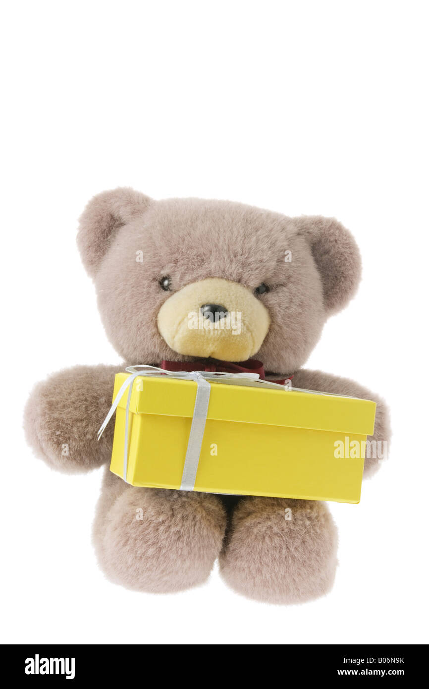 Teddy Bear with Gift Box Stock Photo - Alamy