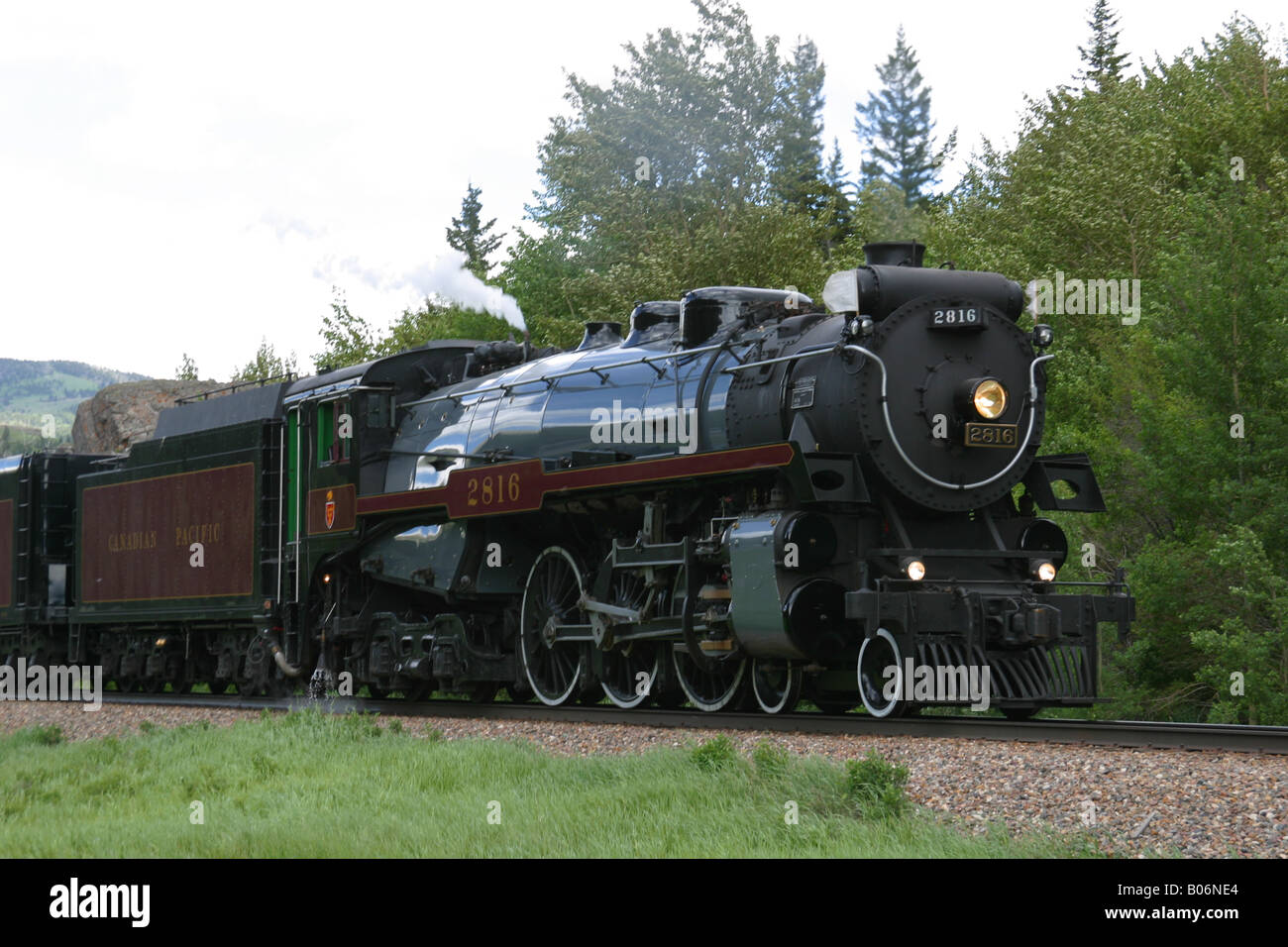 Steam train on a railroad track, Canadian National Railway, Alberta ...