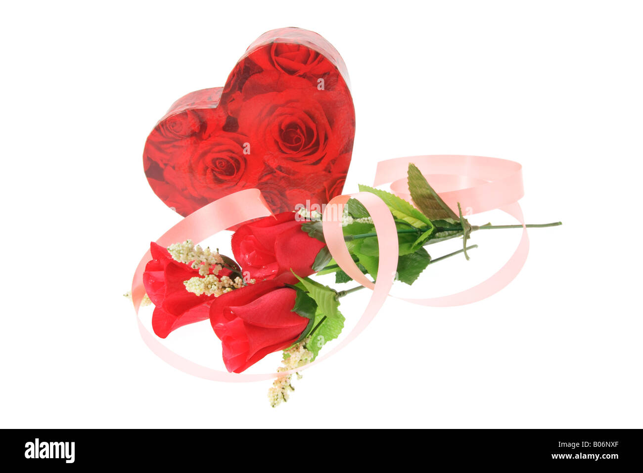 Gift Box and Red Roses Stock Photo - Alamy