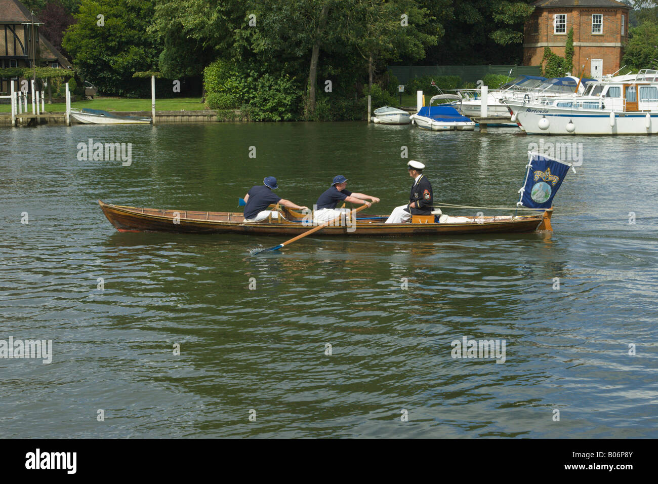 Swan upping on the River Thames The Worshipful Company of Dyers skiff ...