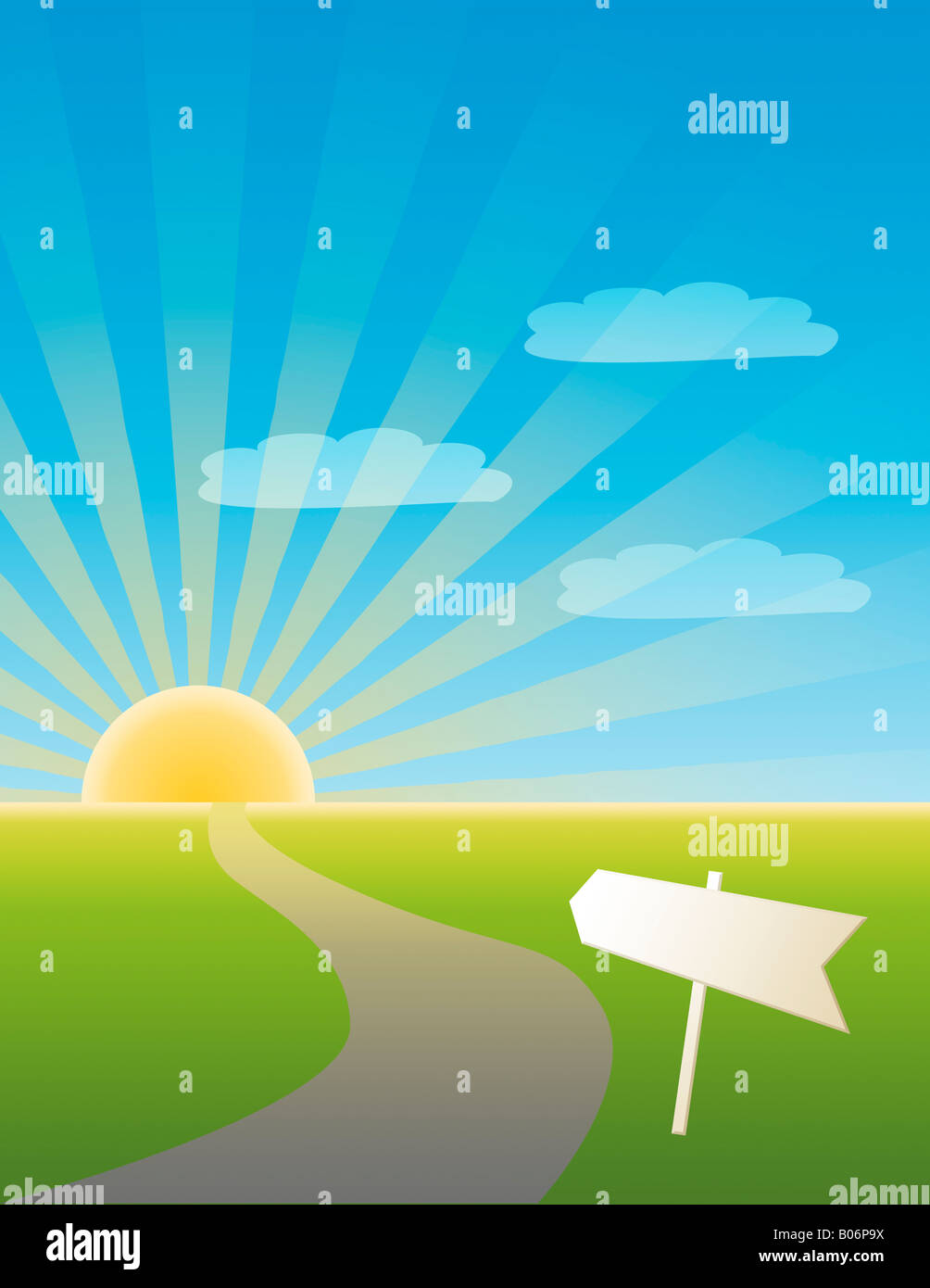 Vector graphic of road to sunset Stock Photo - Alamy