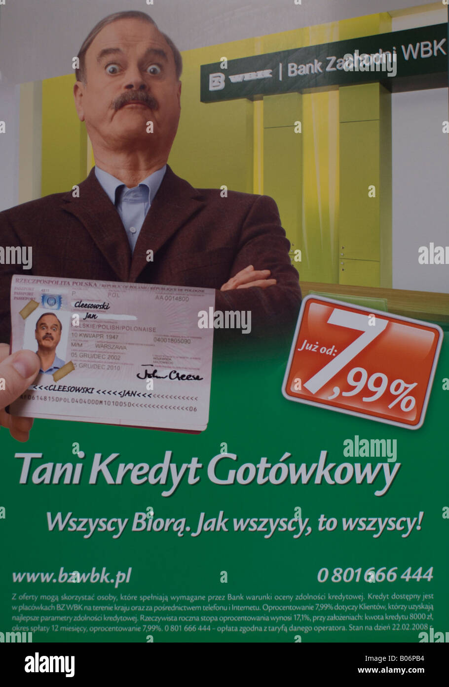 Poster advertising a credit card, featuring John Cleese, in a bank in ...