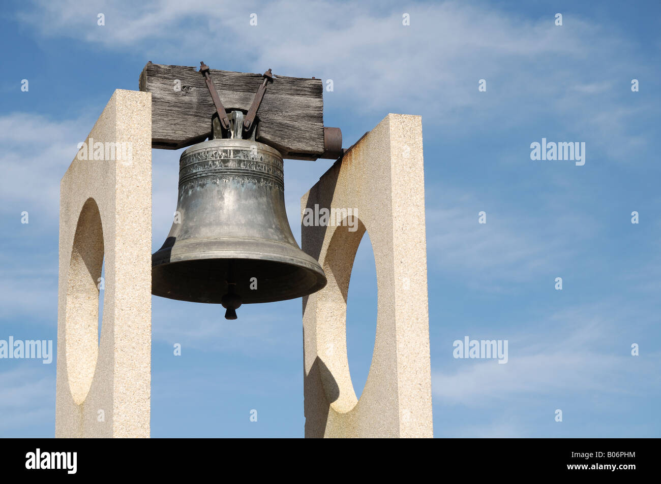 A large freedom or liberty bell replica stands ready to peal out its ...