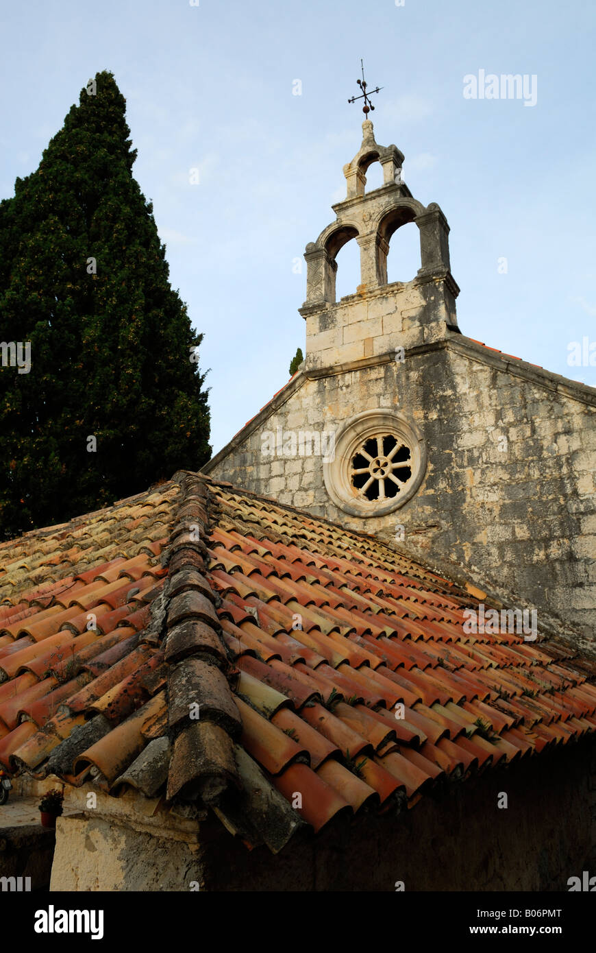 Detail of old church roof, village of Racisce, island of Korcula ...