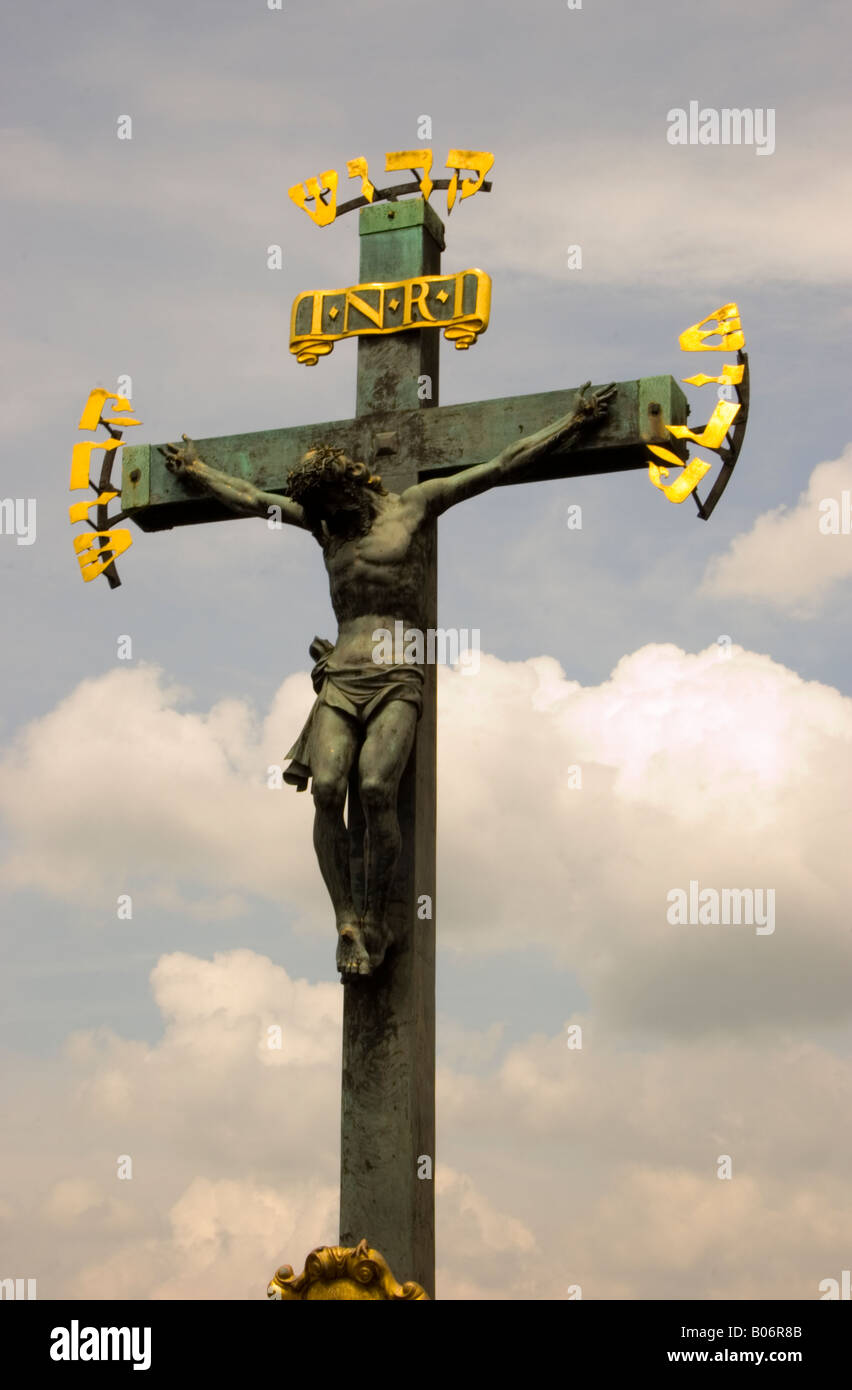 Statuary of the Holy Crucifix and Calvary Charles Bridge Prague Czech ...