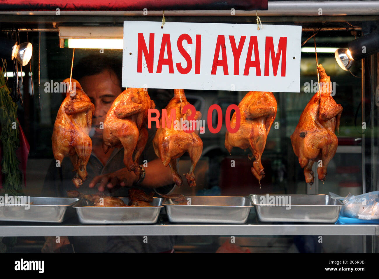 Roast Chicken on display in a window in Kuala Lumpur Malaysia Stock ...
