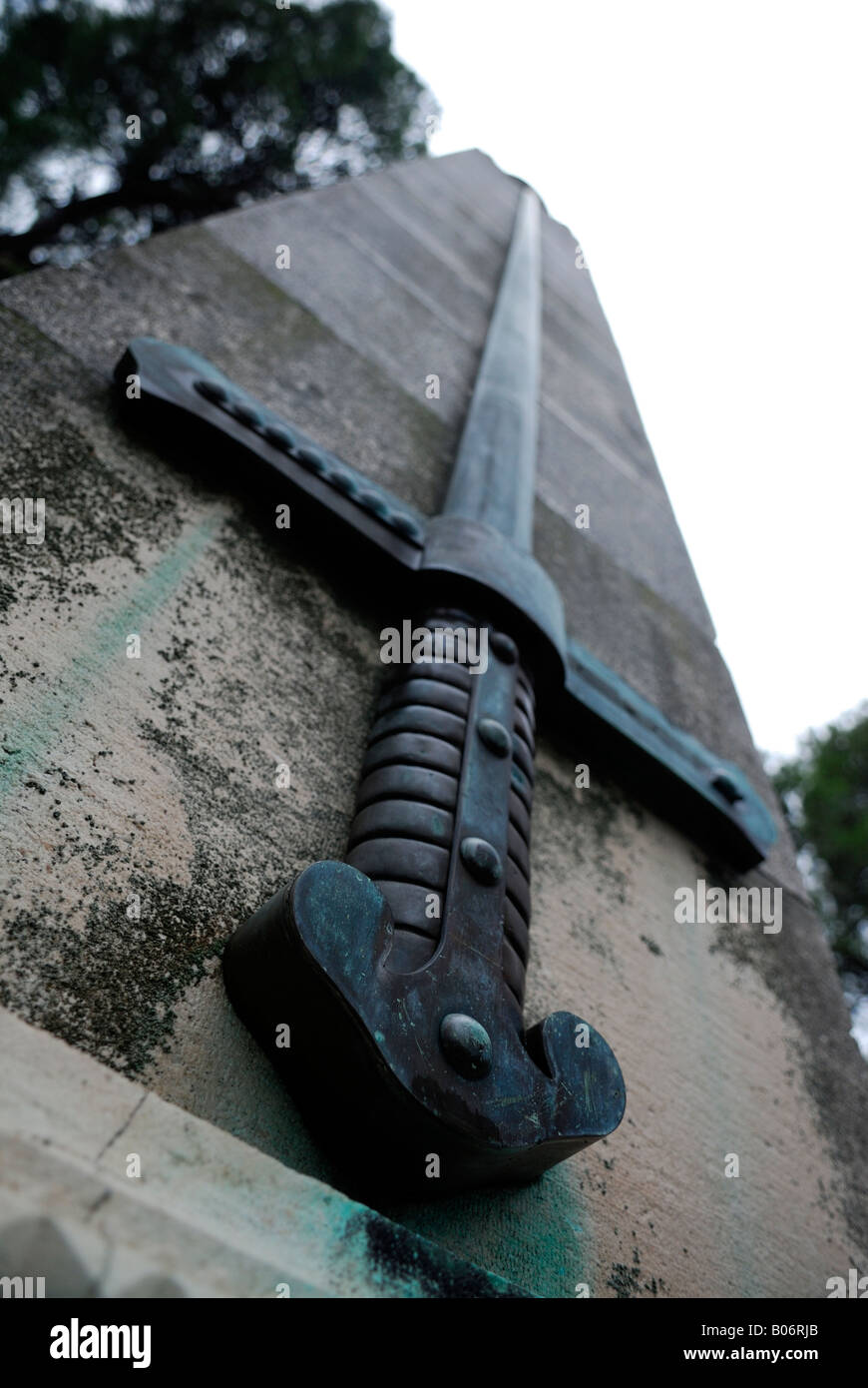 Detail of sword, World War 1 memorial, Gradski Park, Korcula, Croatia ...