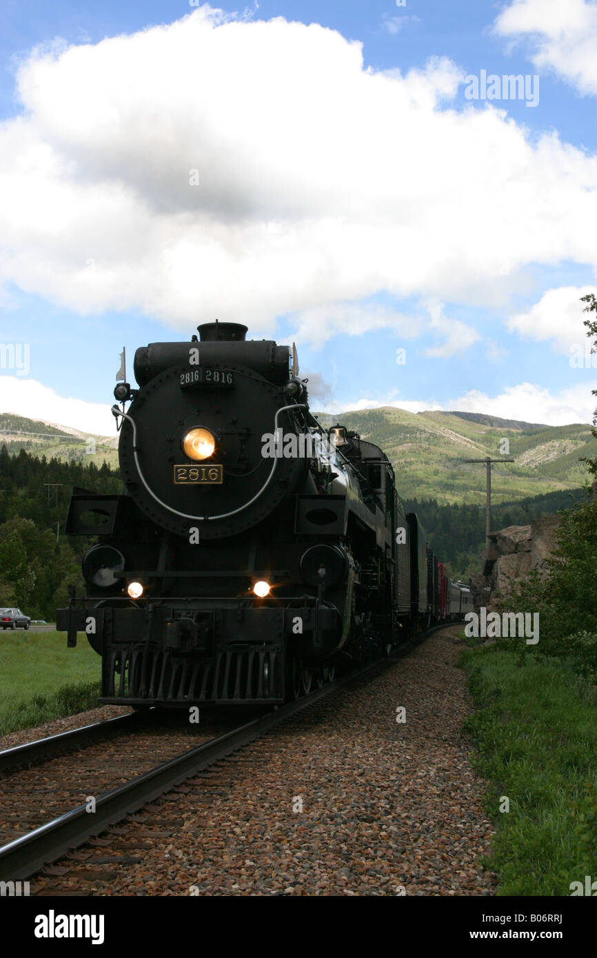 Steam train on a railroad track, Canadian National Railway, Alberta ...
