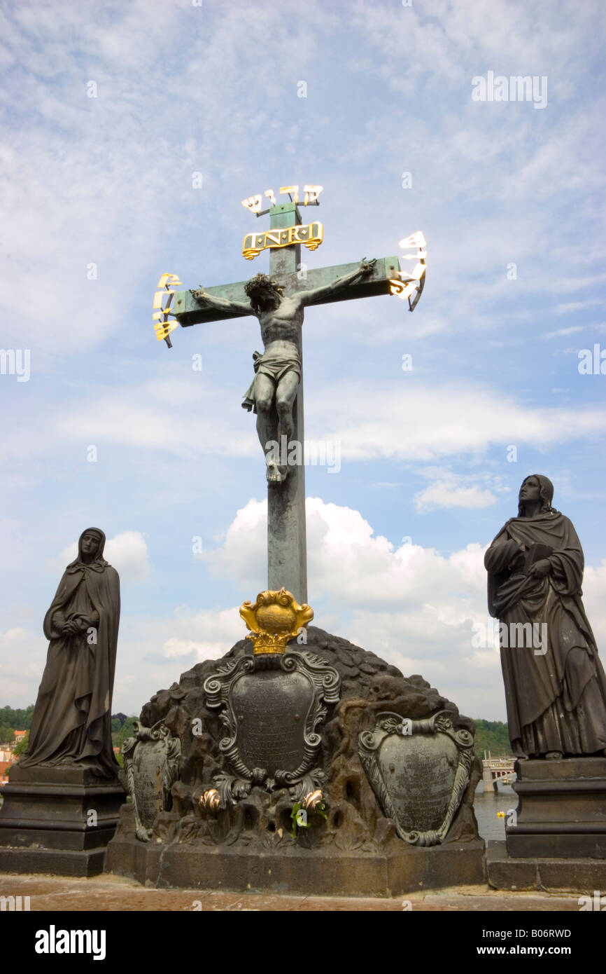 Statuary of the Holy Crucifix and Calvary Charles Bridge Prague Czech ...
