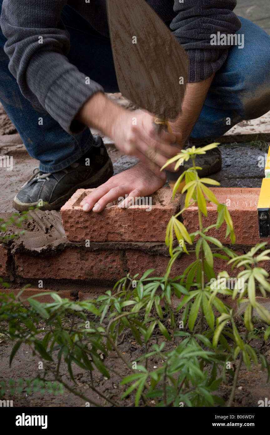 DIY How to build a brick wall Stock Photo - Alamy