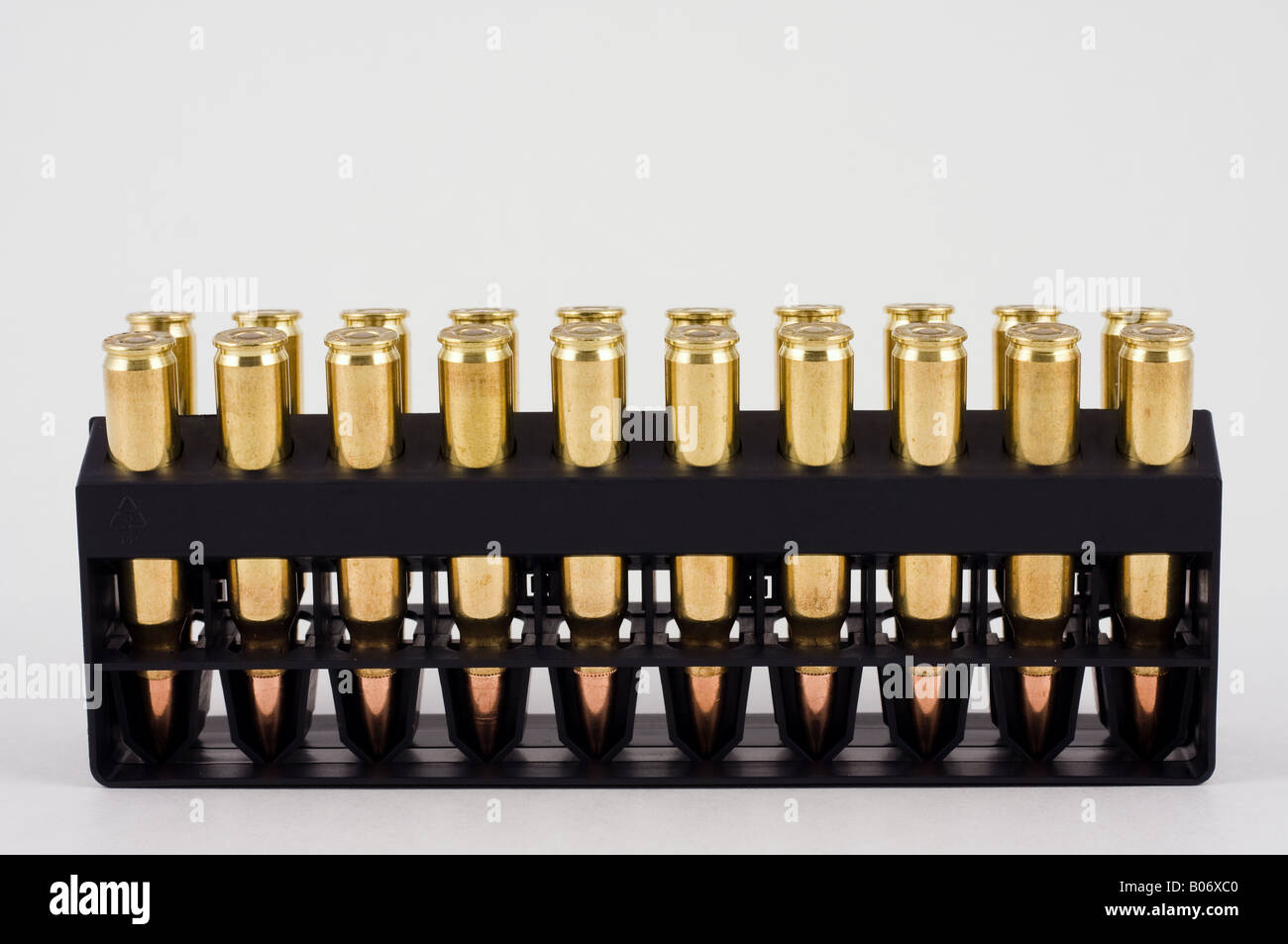 20 Rifle Bullets in storage case Stock Photo - Alamy