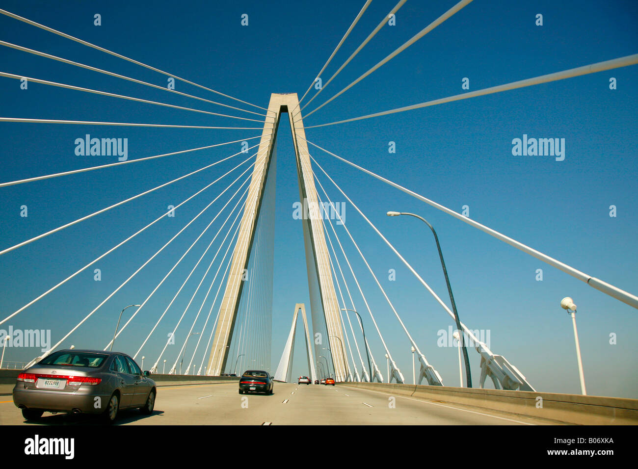Driving south over the Cooper River Bridge, Charleston South Carolina ...