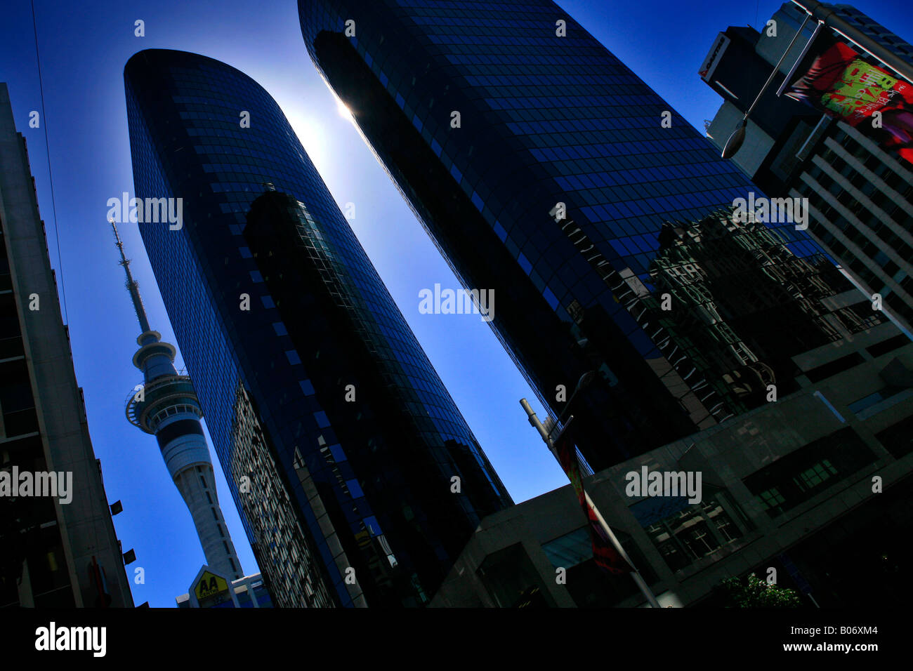 Sky City tower and high-rise buildings, downtown Auckland, New Zealand ...