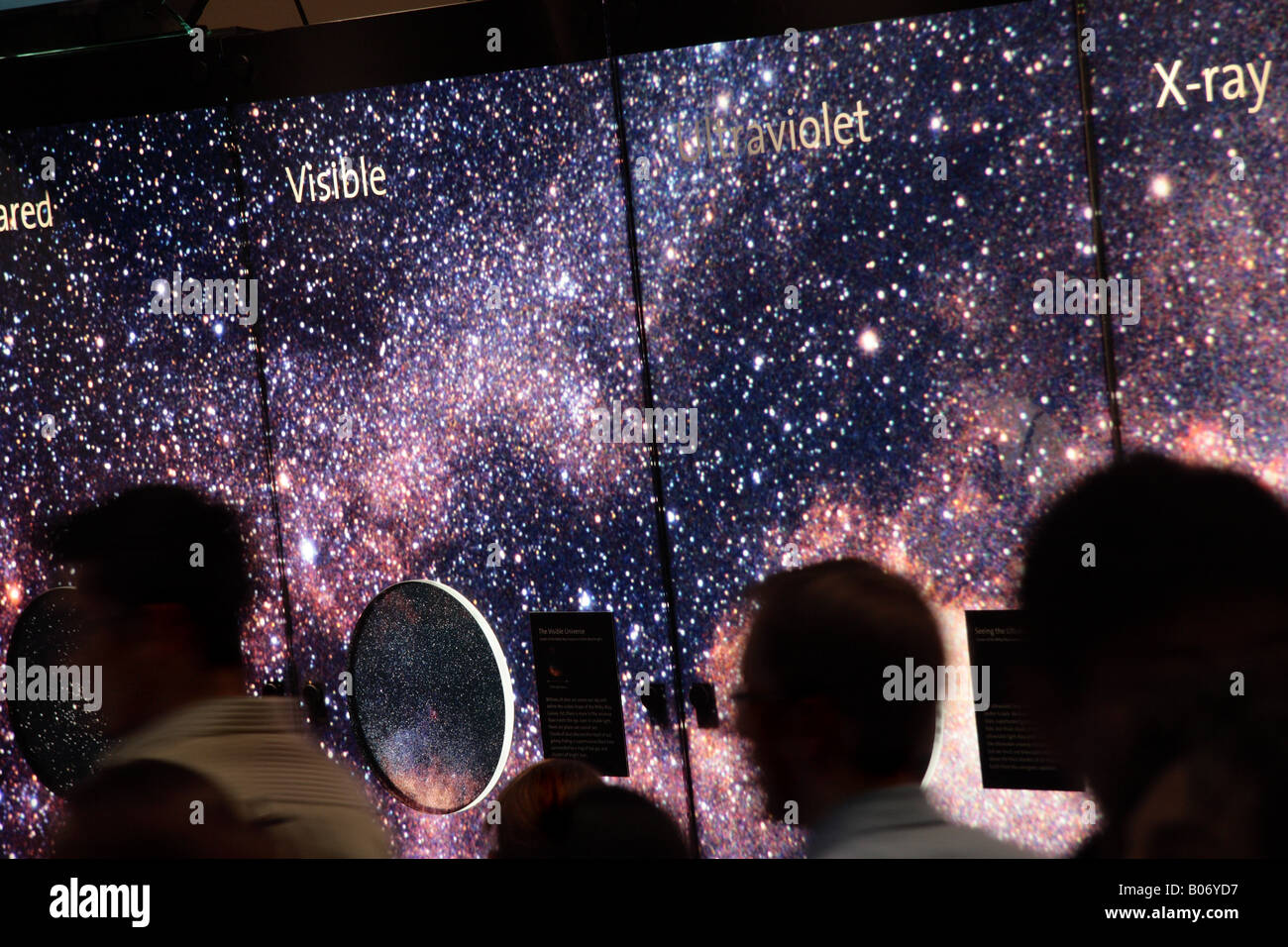 Lighted display of galaxies with people silhouettes Stock Photo - Alamy