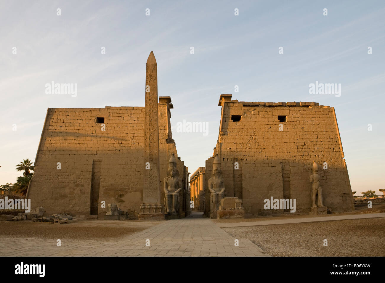 The pylon as the sun sets, Luxor Temple, Luxor, Egypt, North Africa ...