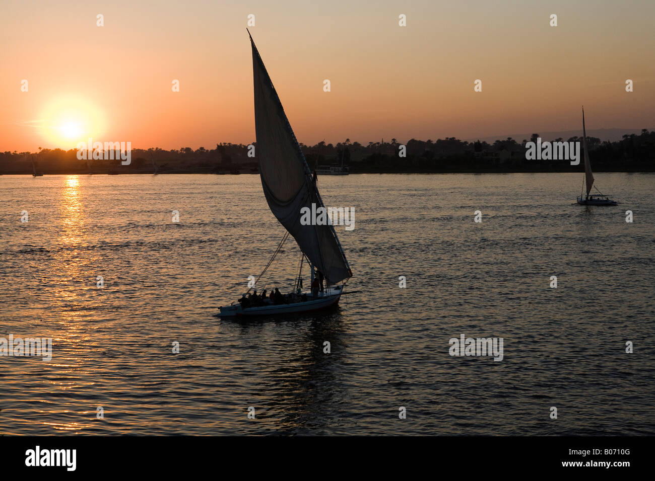 Felucca sailing on the Nile at sunset, Luxor, Egypt, North Africa Stock ...