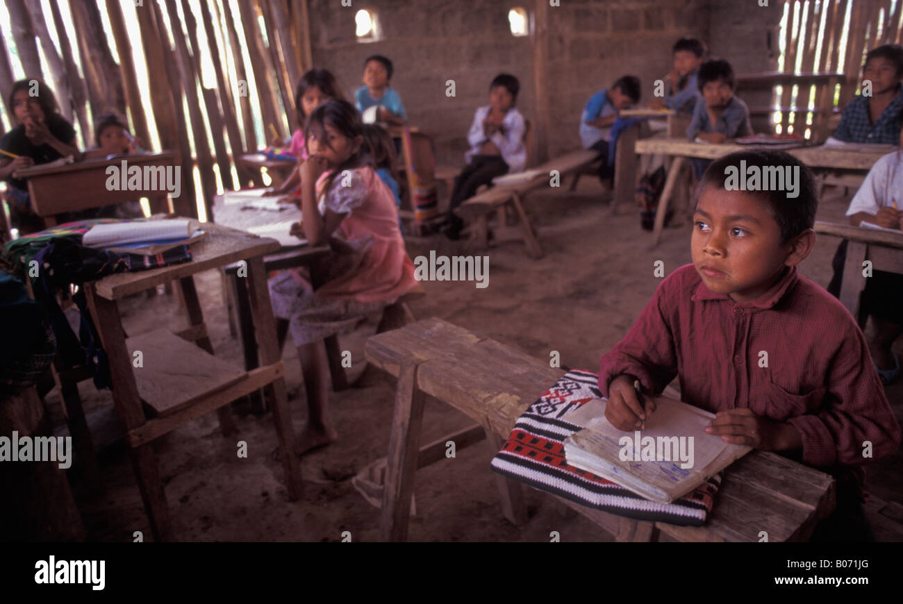 Guatemalan mayan children in a concrete school in the Ixcan jungle of ...