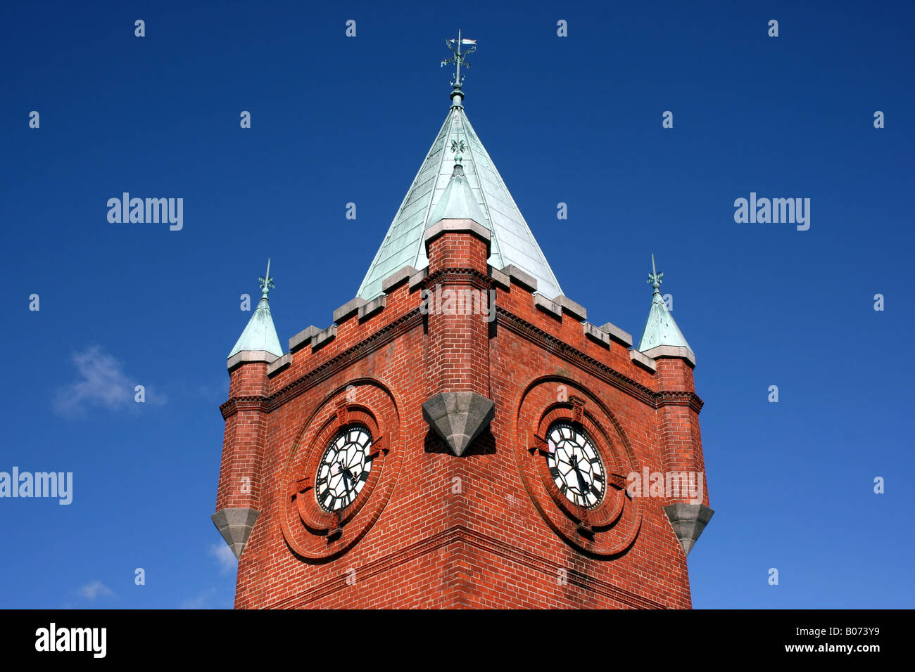 The clock tower of the old railway Station in Newcastle, County Down ...