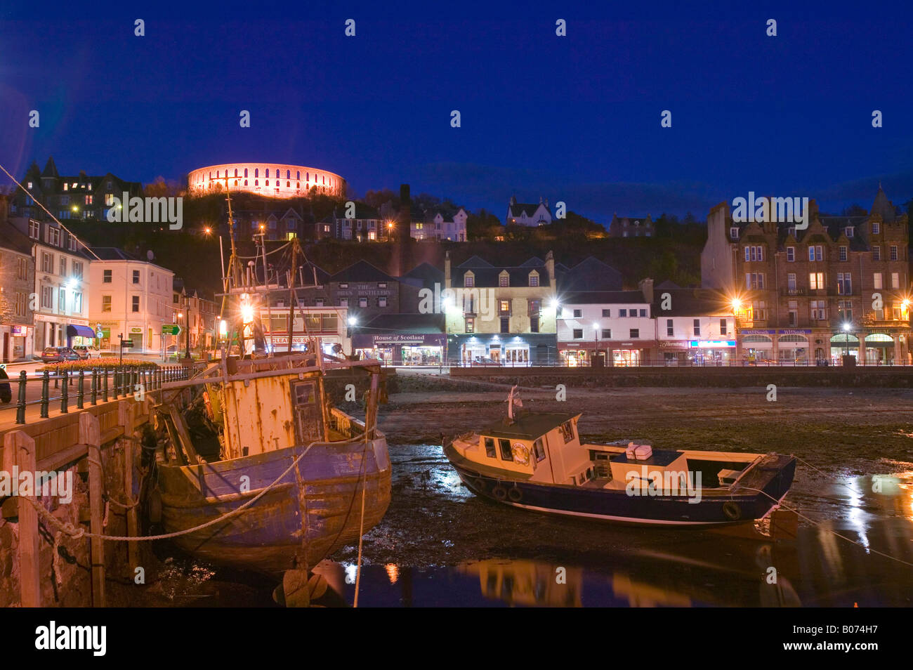 McCaig s Tower and Oban sea front at night Scotland UK Stock Photo - Alamy