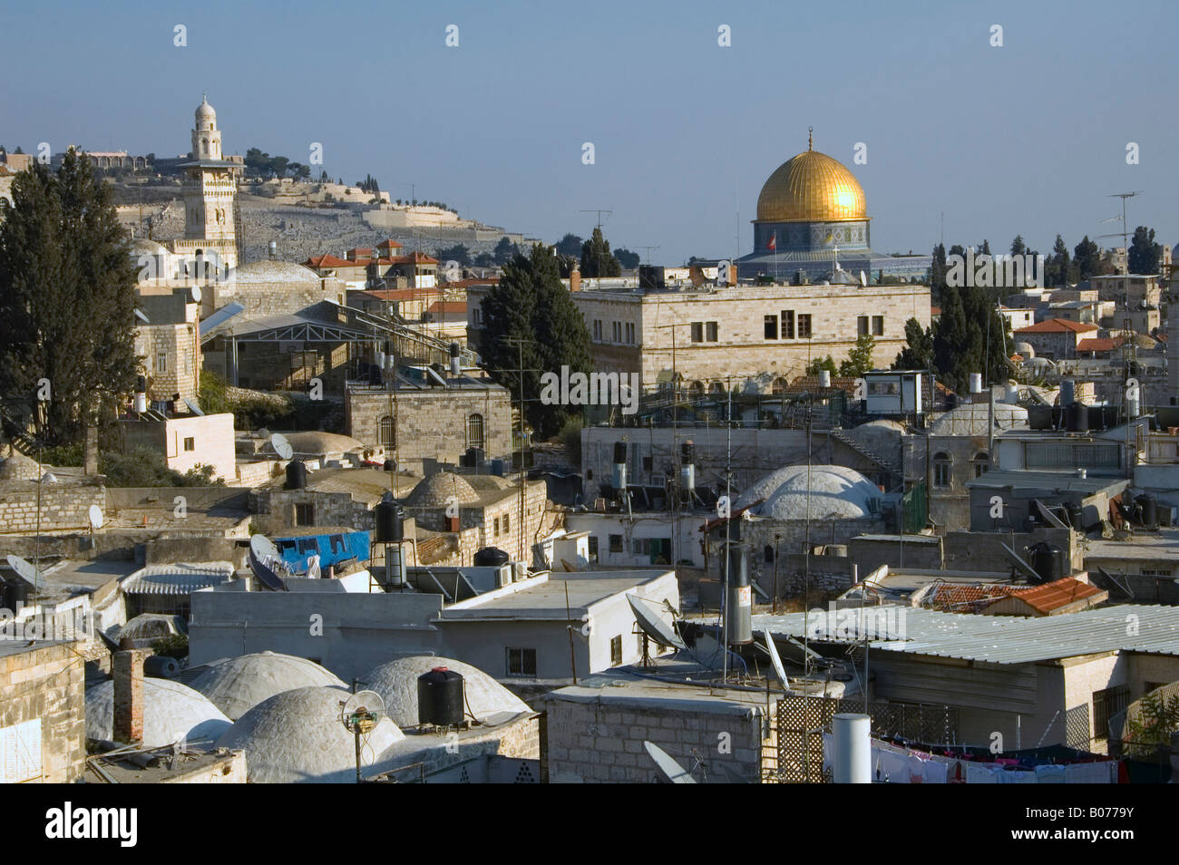 View across rooftops of the Muslim Quarter toward Dome of the Rock ...