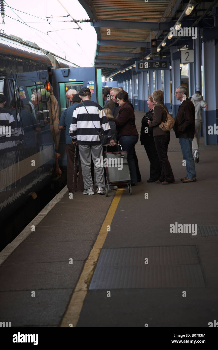 Passengers boarding train Ipswich station, Suffolk, England Stock Photo ...