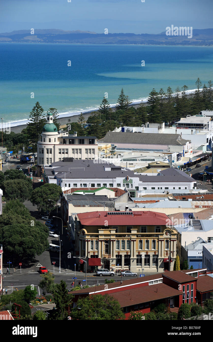 View of Napier seafront from Bluff lookout North Island New Zealand ...